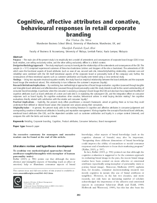 Pdf Cognitive Affective Attributes And Conative Behavioural