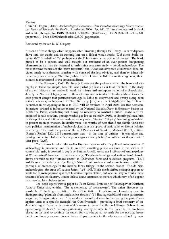 (PDF) Steven R. W. Gregory: Review of Garrett G. Fagan (editor) 2006 ...