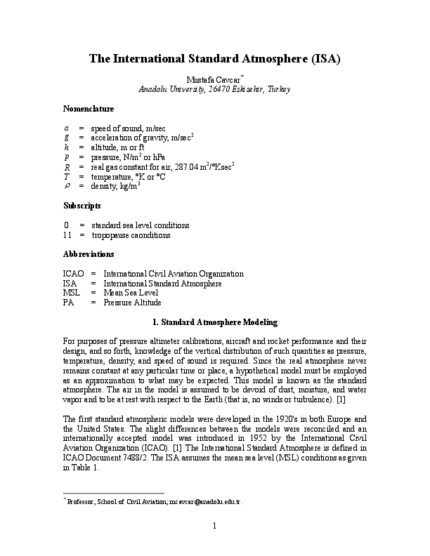 (PDF) The International Standard Atmosphere (ISA