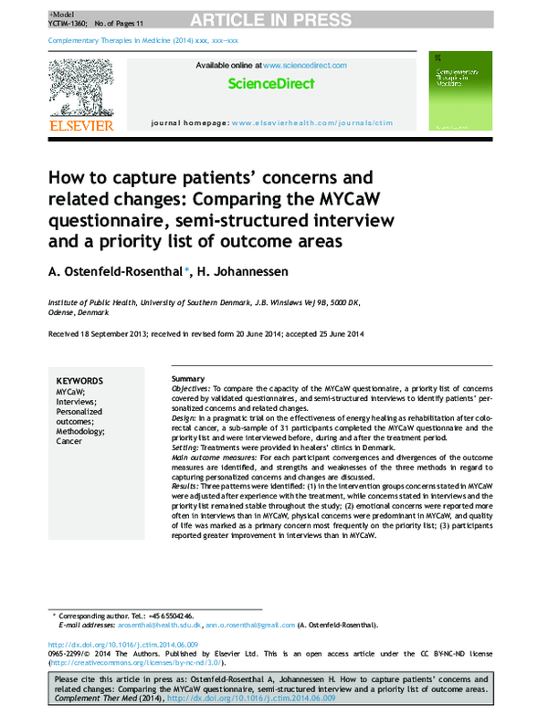 (PDF) How to capture patients’ concerns and related changes: Comparing ...