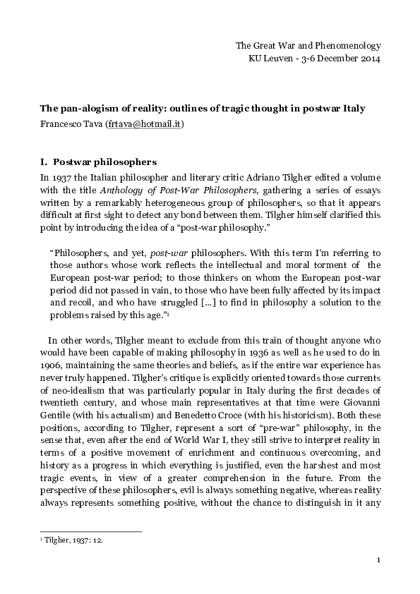 (PDF) The Pan-Alogism of Reality: Outlines of Tragic Thought in Post ...