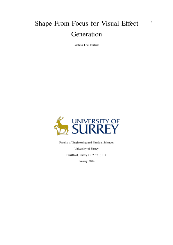 (PDF) Shape From Focus for Visual Effect Generation