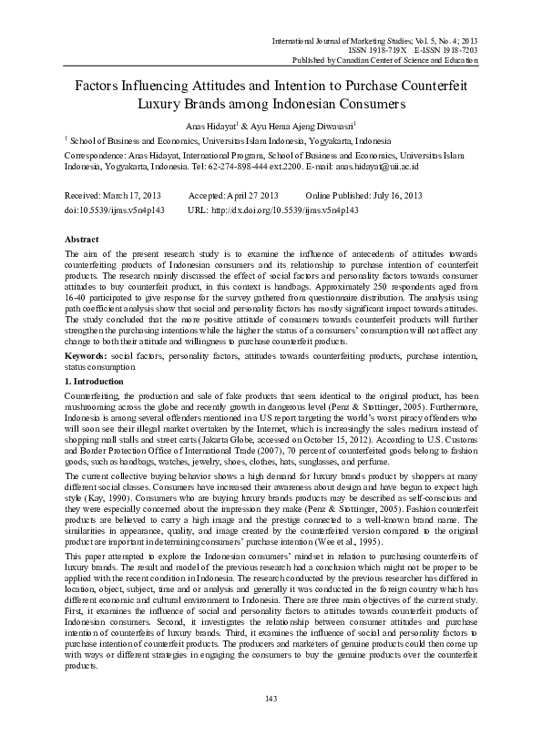 (PDF) Factors Influencing Attitudes and Intention to Purchase ...