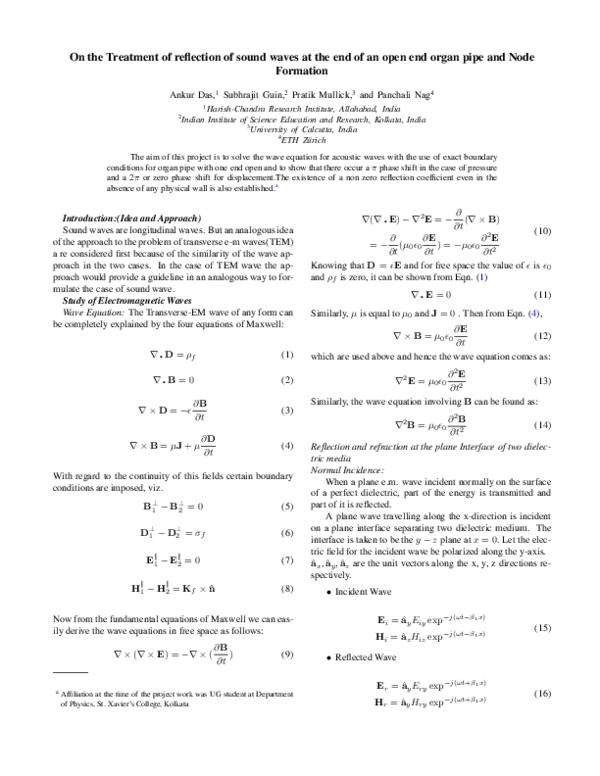 (PDF) On the Treatment of reflection of sound waves at the end of an ...