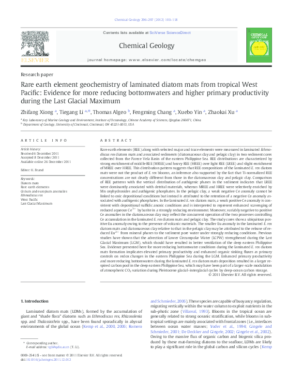 (PDF) Rare earth element geochemistry of diatom mats from tropical West ...