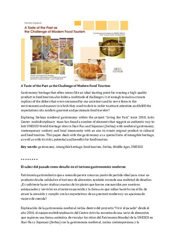 (PDF) A Taste of the past as the challenge of modern food tourism