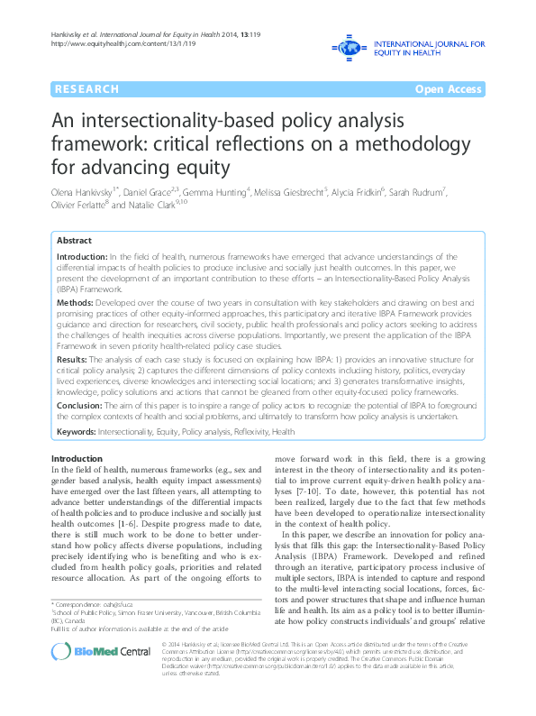 (PDF) An intersectionality-based policy analysis framework: critical reflections on a ...