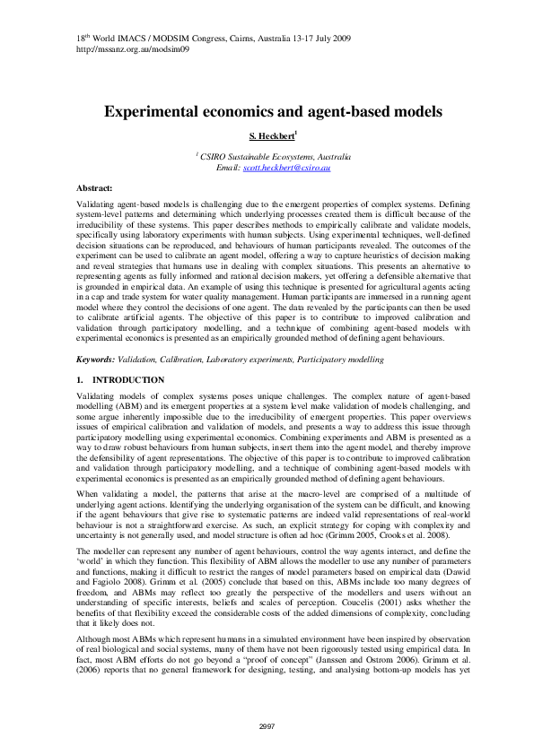 (PDF) Experimental economics and agent-based models