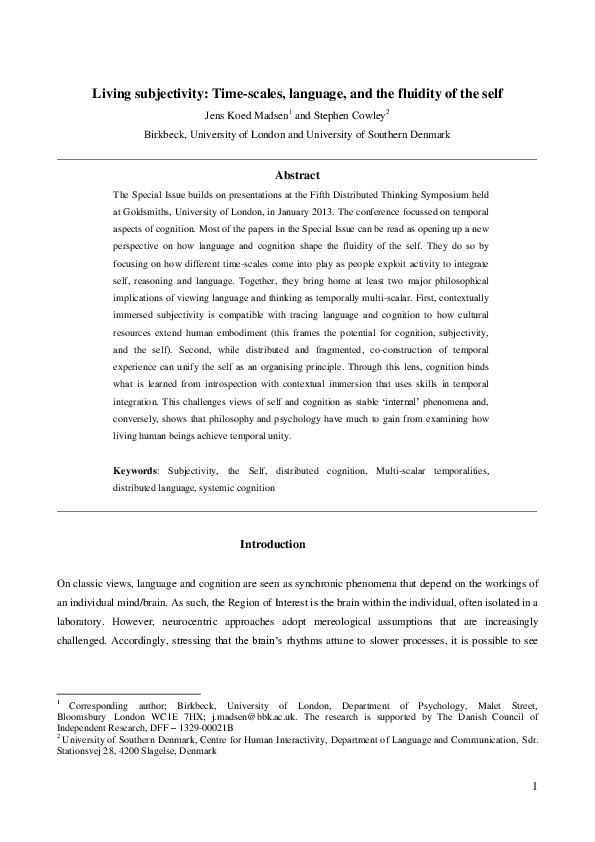 (PDF) Living subjectivity: Time-scales, language, and the fluidity of ...