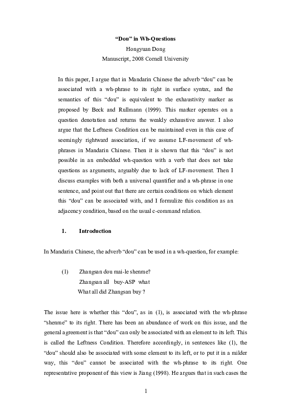 (PDF) "Dou" in Wh-Questions