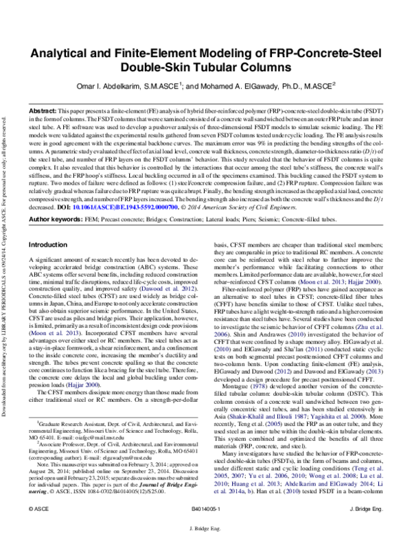 (PDF) Analytical and Finite-Element Modeling of FRP-Concrete-Steel Double-Skin Tubular Columns