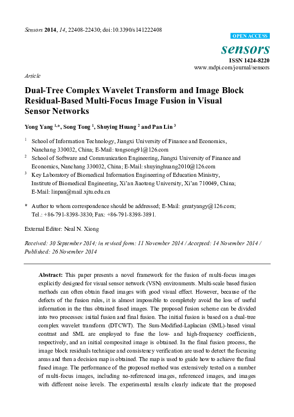 (PDF) Dual-Tree Complex Wavelet Transform and Image Block Residual-Based Multi-Focus Image ...