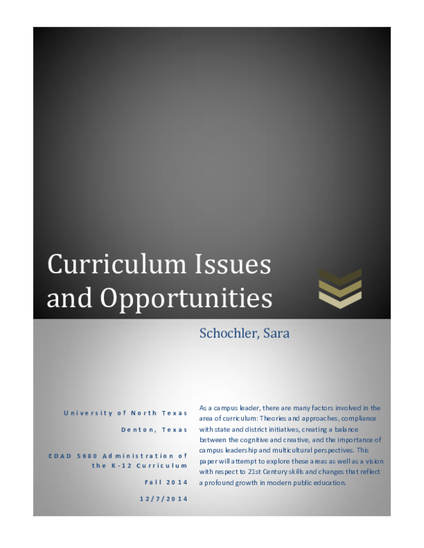 (PDF) Curriculum Issues and Opportunities