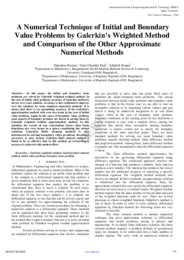 (PDF) A Numerical Technique of Initial and Boundary Value Problems by Galerkin’s Weighted Method ...