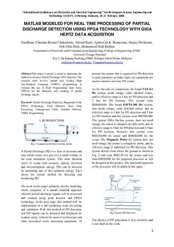Pdf Matlab Modeled For Real Time Processing Of Partial Discharge Detection Using Fpga 