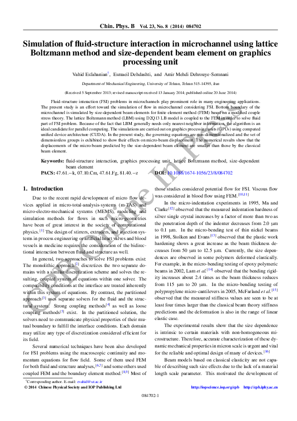 (PDF) Simulation of ﬂuid-structure interaction in microchannel using lattice Boltzmann method ...