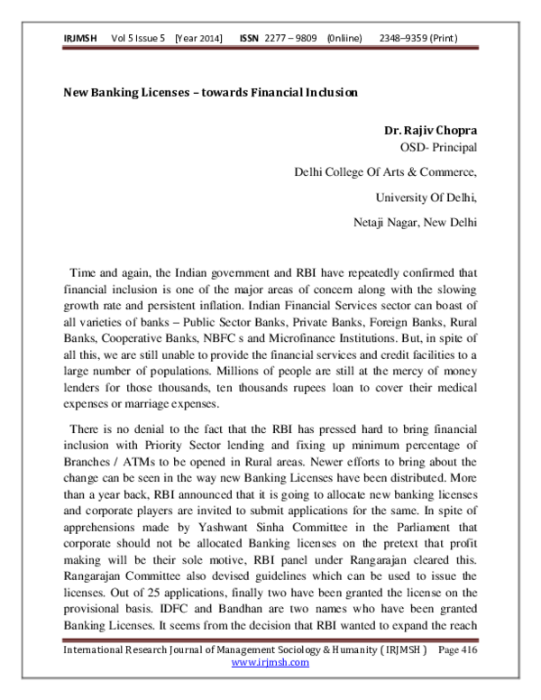 (PDF) New Banking Licenses – towards Financial Inclusion