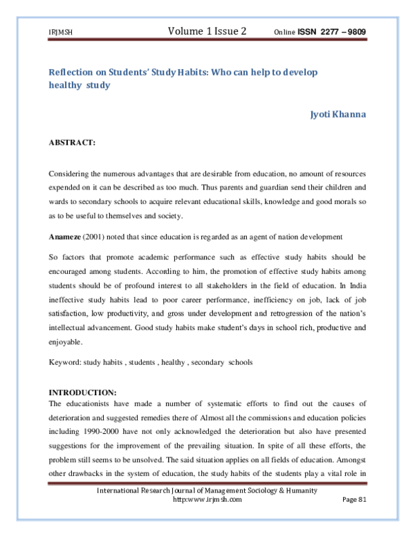 (PDF) Reflection on Students’ Study Habits: Who can help to develop ...