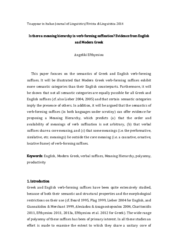 (PDF) Efthymiou Angeliki (2014). Is there a meaning hierarchy in verb ...