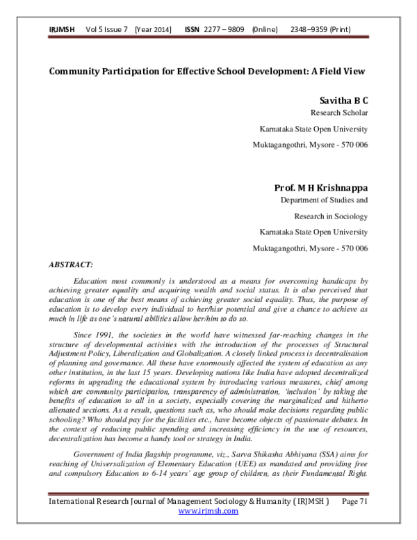 (PDF) Community Participation for Effective School Development: A Field ...