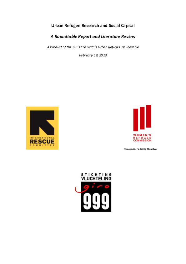 (PDF) Urban Refugee Research and Social Capital - A Roundtable Report ...