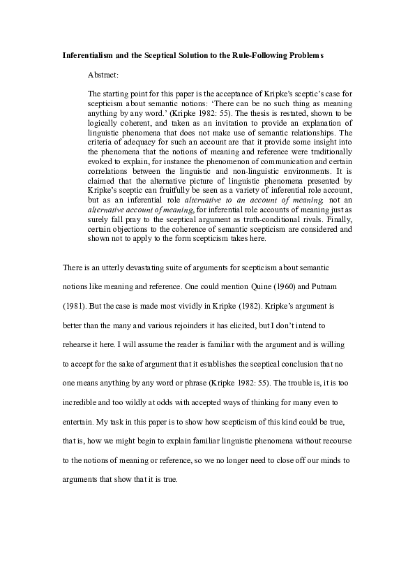 (DOC) Inferentialism and the Sceptical Solution to the Rule-Following Problems
