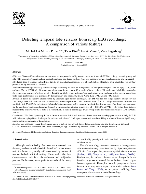 (PDF) Detecting temporal lobe seizures from scalp EEG recordings: A comparison of various features