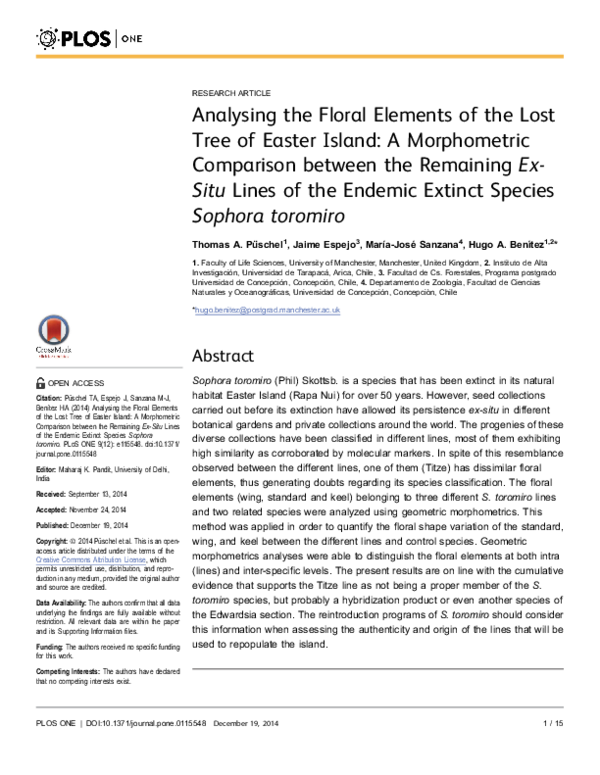 Analysing the floral elements of the lost tree of Easter Island: A ...