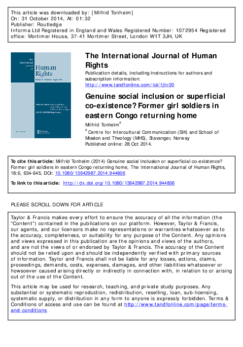 (PDF) Genuine social inclusion or superficial co-existence? Former girl ...