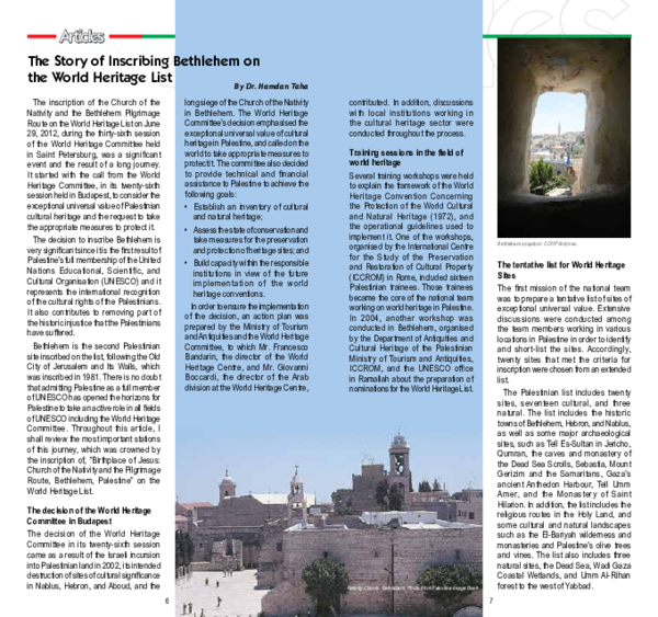 (PDF) The Story of Inscribing Bethlehem on the World Heritage List