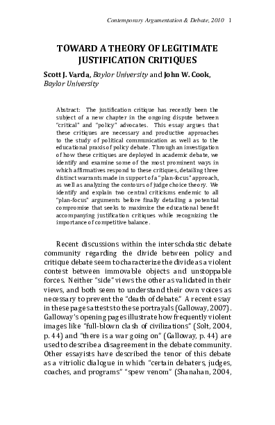 (PDF) Toward a Theory of Legitimate Justification critiques