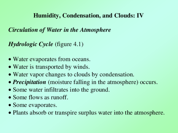 (PPT) IV: HUMIDITY, CONDENSATION, AND CLOUDS