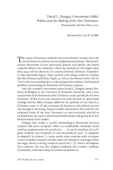 (PDF) Review of David L. Dungan, Constantine’s Bible: Politics and the ...