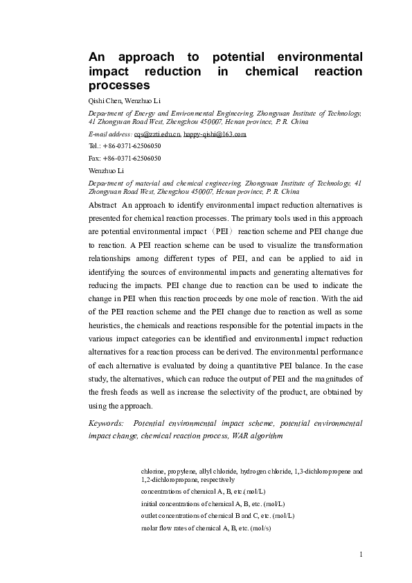 (DOC) An approach to potential environmental impact reduction in ...