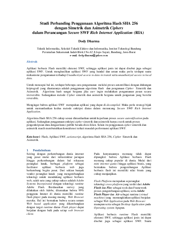 (PDF) Studi Perbanding Penggunaan Algoritma Hash SHA 256 dengan Simetrik dan Asimetrik Ciphers ...