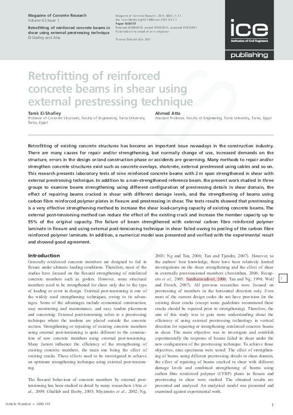 (PDF) Retrofitting of reinforced concrete beams in shear using external prestressing technique