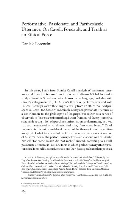 (PDF) Performative, Passionate, and Parrhesiastic Utterance: On Cavell ...