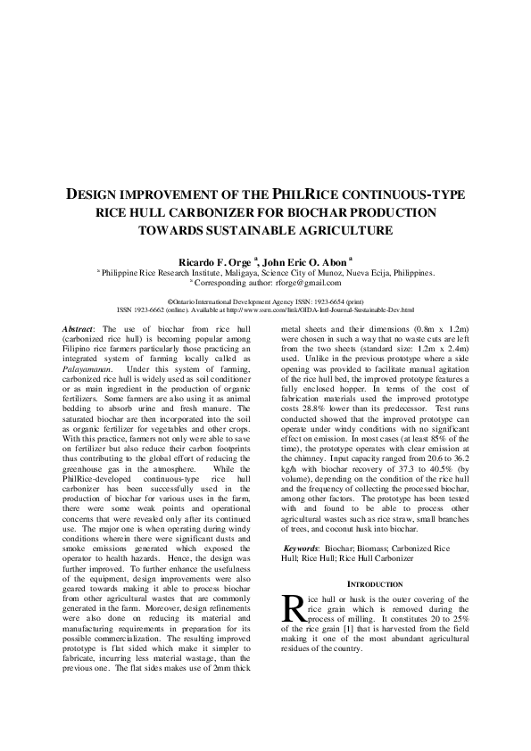 (PDF) Design Improvement of the Philrice Continuous-Type Rice Hull ...