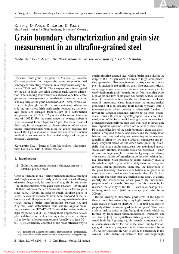 (PDF) Grain boundary characterization and grain size measurement in an ...