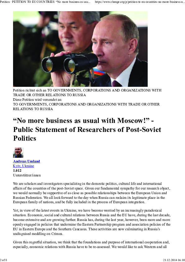 (PDF) “No more business as usual with Moscow!” - Public Statement of ...