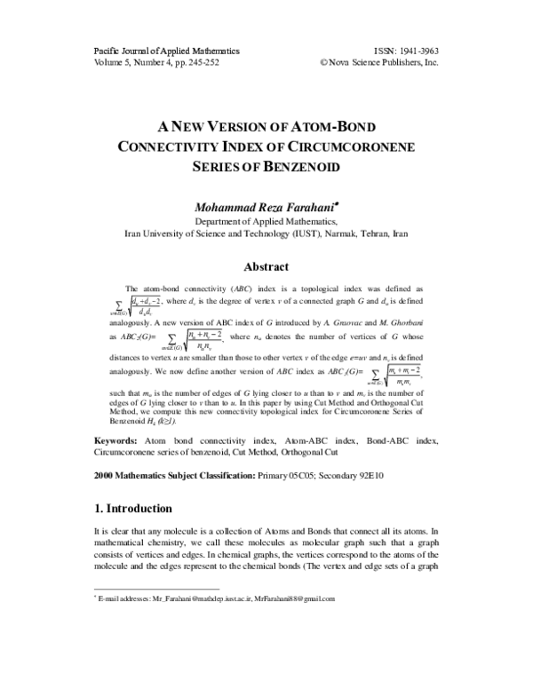 (PDF) Atom-Bond Connectivity Index for Circumcoronenes