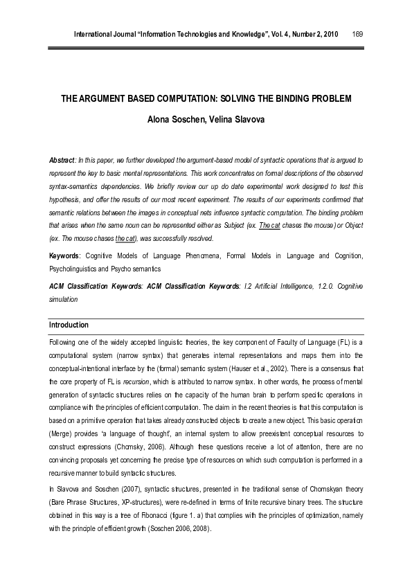 (PDF) THE ARGUMENT BASED COMPUTATION: SOLVING THE BINDING PROBLEM.