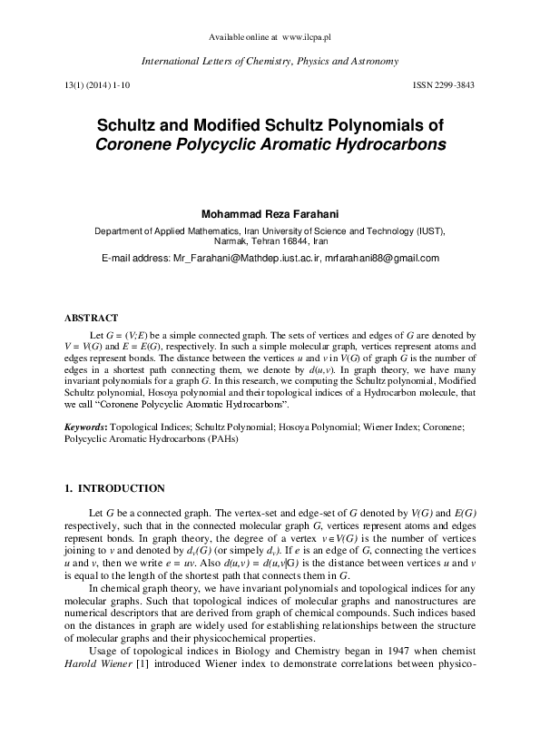 (PDF) Schultz and Modified Schultz Polynomials of Coronene Polycyclic Aromatic Hydrocarbons. [87]