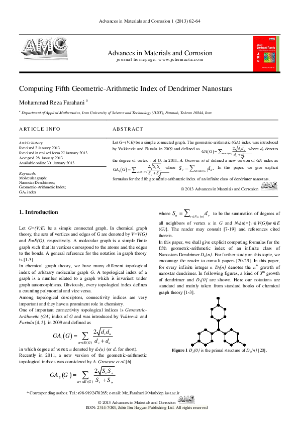(PDF) Computing Fifth Geometric-Arithmetic Index of Dendrimer Nanostars. [81]