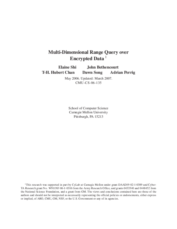 Pdf Multidimensional Range Query Over Encrypted Data Soe Bro