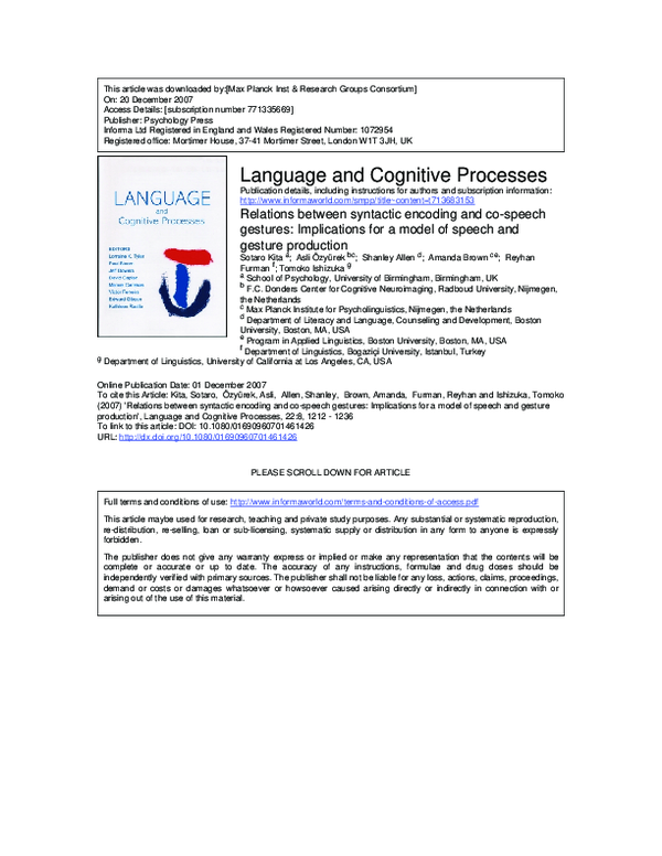 (PDF) Relations between syntactic encoding and co-speech gestures: Implications for a model of ...