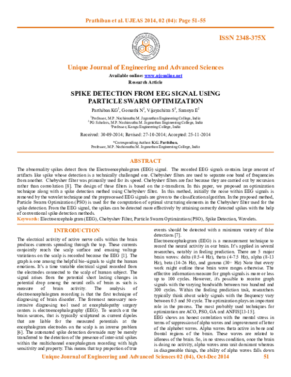 Pdf Spike Detection From Eeg Signal Using Particle Swarm Optimization