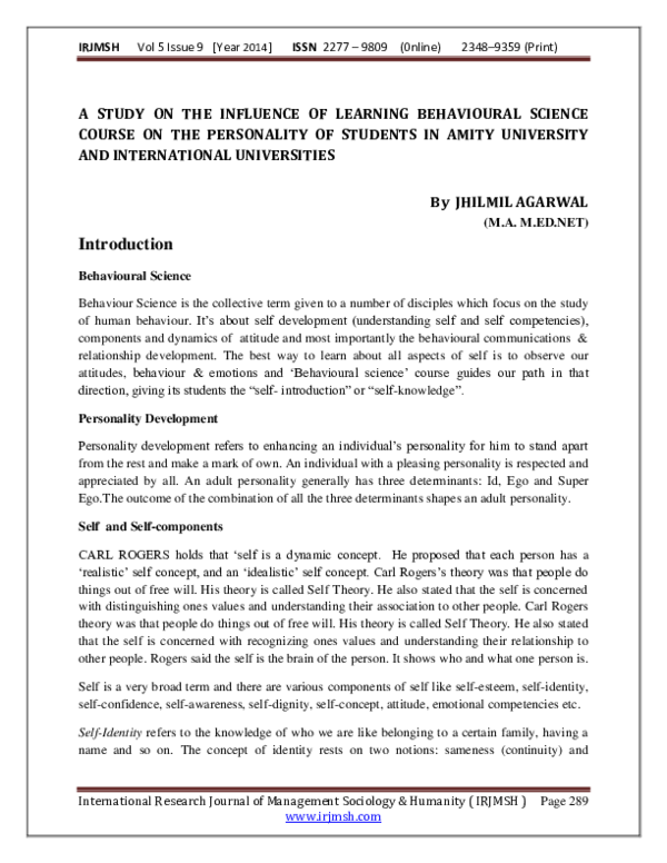 (PDF) A STUDY ON THE INFLUENCE OF LEARNING BEHAVIOURAL SCIENCE COURSE ...