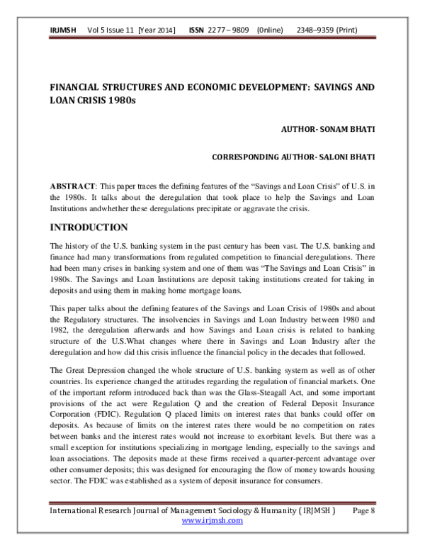 (PDF) FINANCIAL STRUCTURES AND ECONOMIC DEVELOPMENT: SAVINGS AND LOAN ...