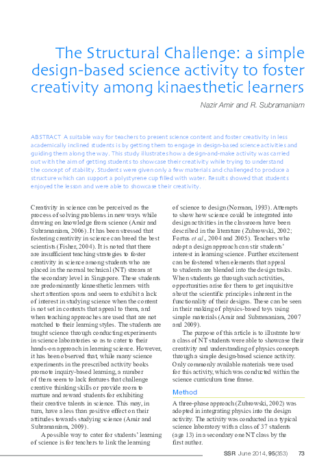 (PDF) The Structural Challenge: a simple design-based science activity to foster creativity ...
